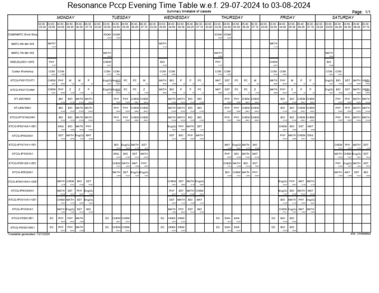 Evening Time Table W e F 29-07-2024 To 03-08-2024 | PDF