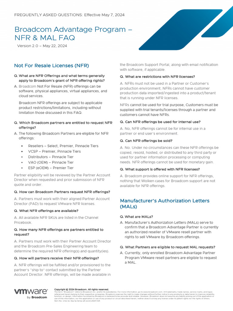 VMware by Broadcom - NFR & MAF FAQ | PDF | Computing | Monopoly (Economics)