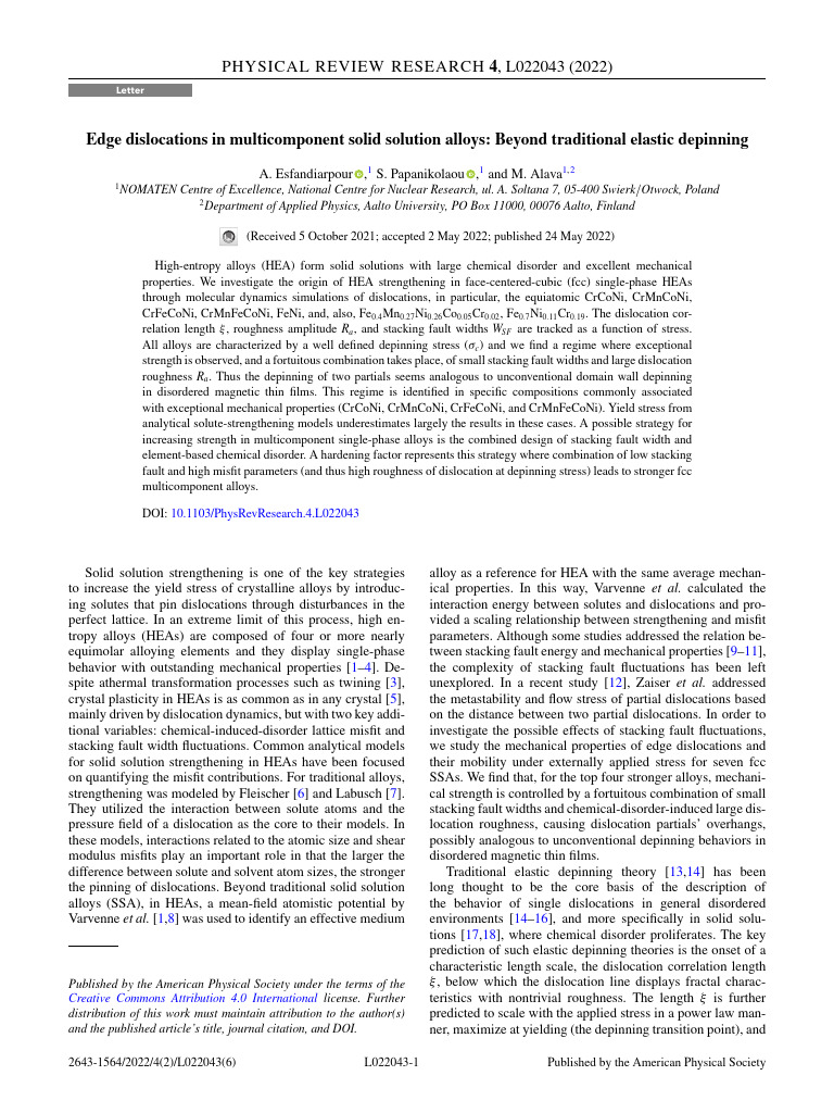 PhysRevResearch 4 L022043 | PDF | Dislocation | Yield (Engineering)