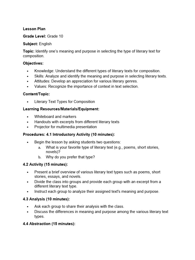 Identify One's Meaning and Purpose in Selecting The Type of Literary ...