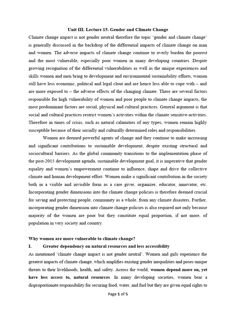 Unit III. Lecture 15. Note Gender and Climate Change-revised | PDF ... Unit III. Lecture 15. Note Gender and Climate Change-revised | PDF ...