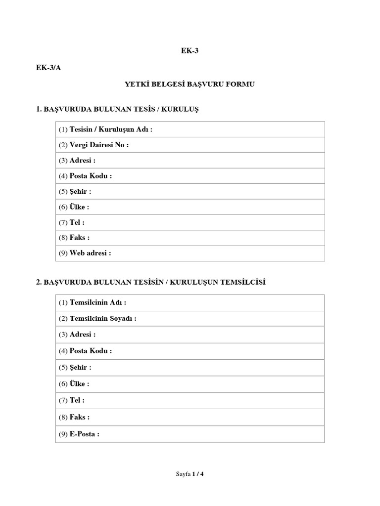 Ek 3 Yetki Belgesi Basvuru Formu Ve Basvuru Evraklaripdf | PDF