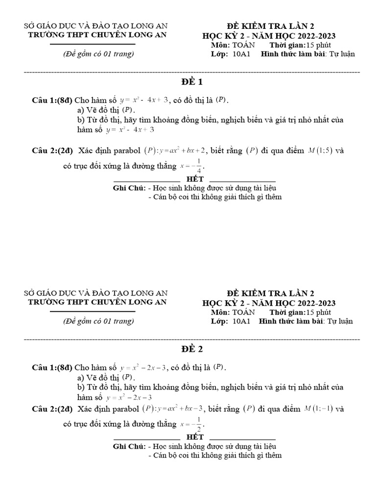 Kiem Tra 15 Phut Lan 2 Lop 10a1 HK2 NH 2022-2023 | PDF