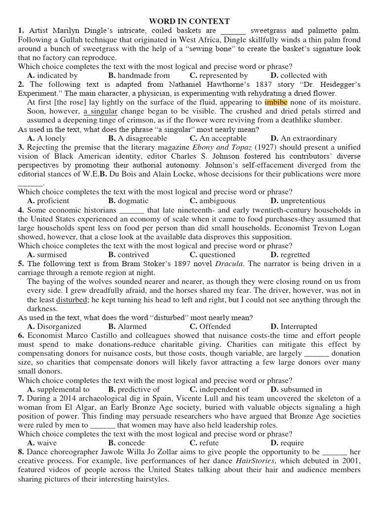 Word in Context Practice 2 | PDF | History | Young Adult