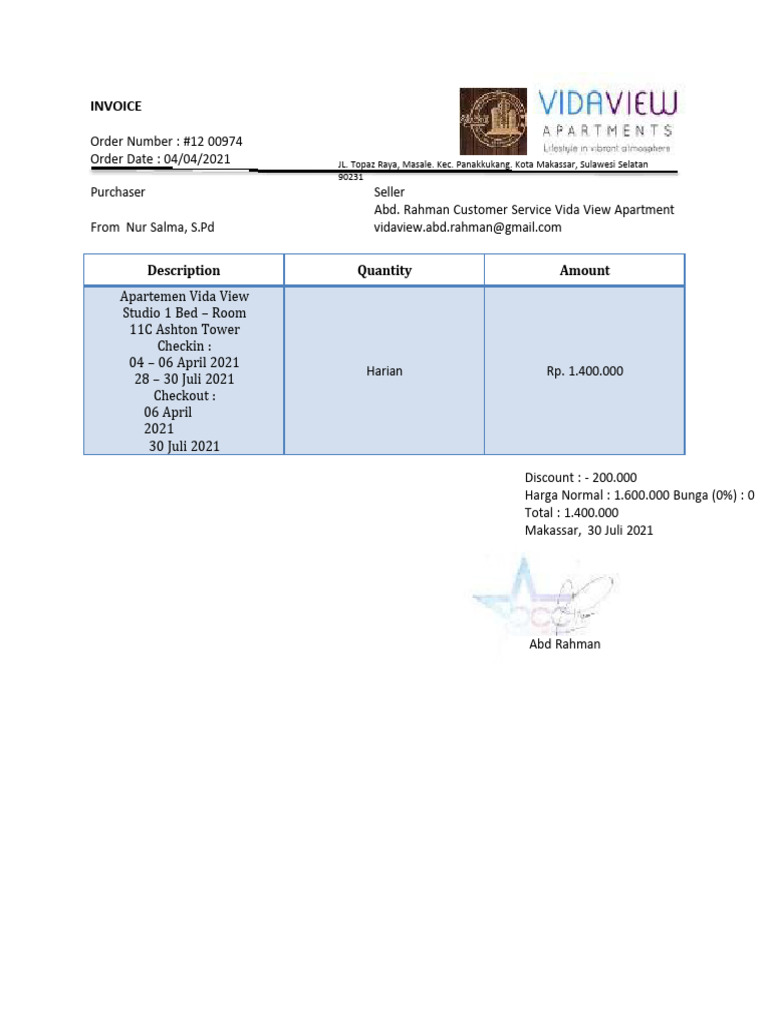 Invoice Vida Vew 2 | PDF