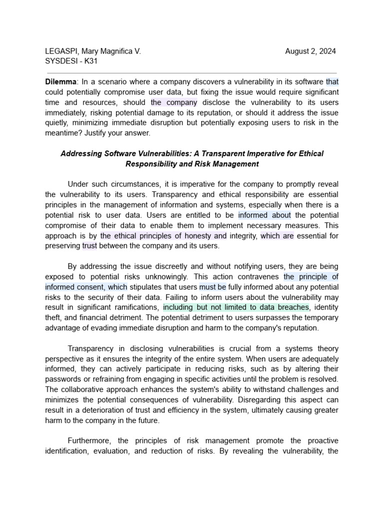 (LEGASPI) Ethical Dilemma in IS | PDF | Vulnerability (Computing) | Reputation