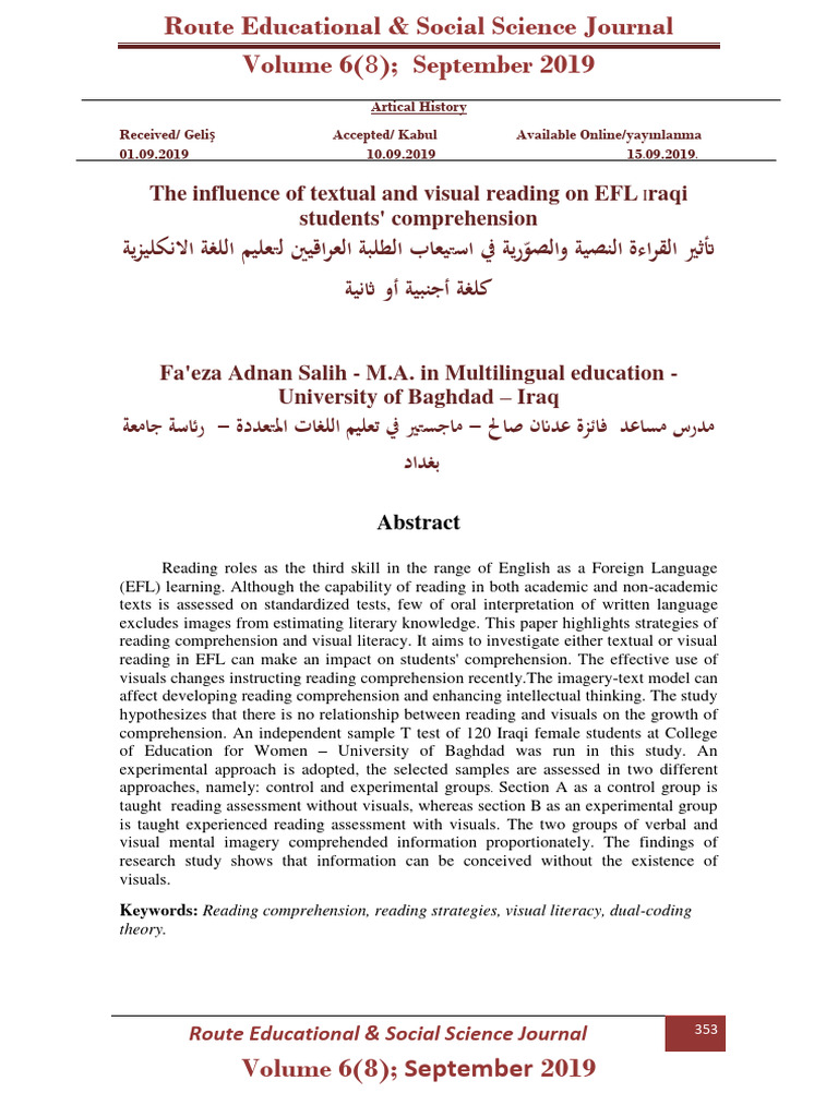 The influence of textual and visual reading on EFL Iraqi students' comprehension | PDF | Reading ...