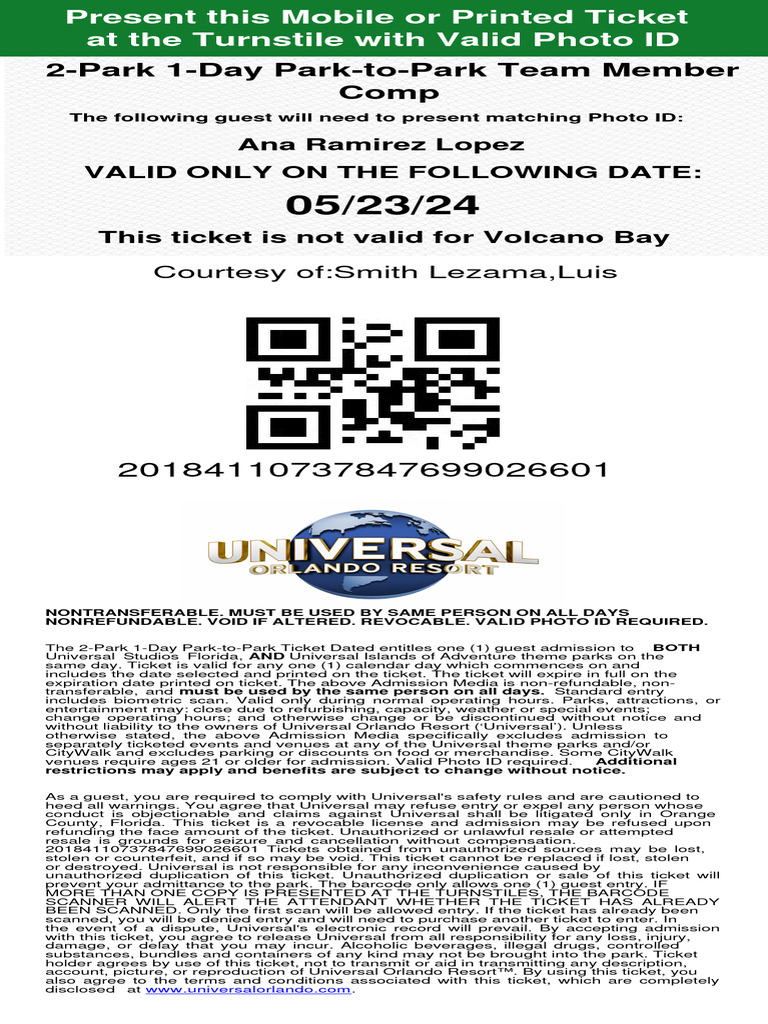 Universal Orlando 2-Park Ticket Info | PDF | Universal Orlando ...
