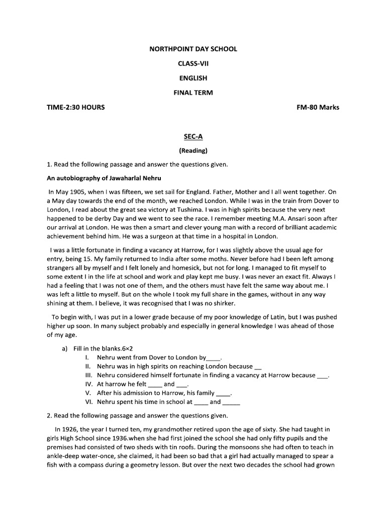 Class VII English | PDF