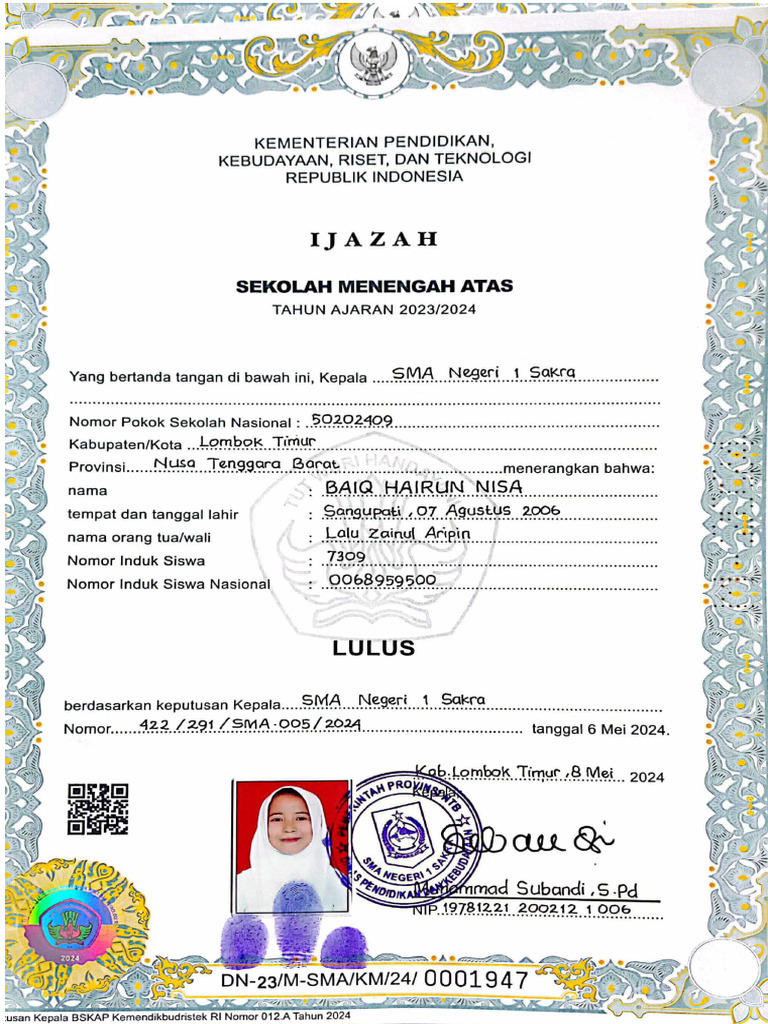 Ijazah Baiq Hairun Nisa | PDF