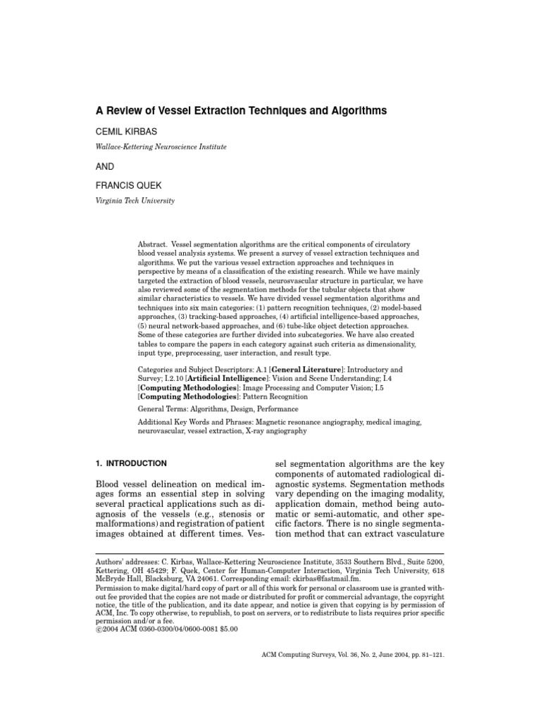 A Review of Vessel Extraction Techniques and Algorithms: Wallace ...
