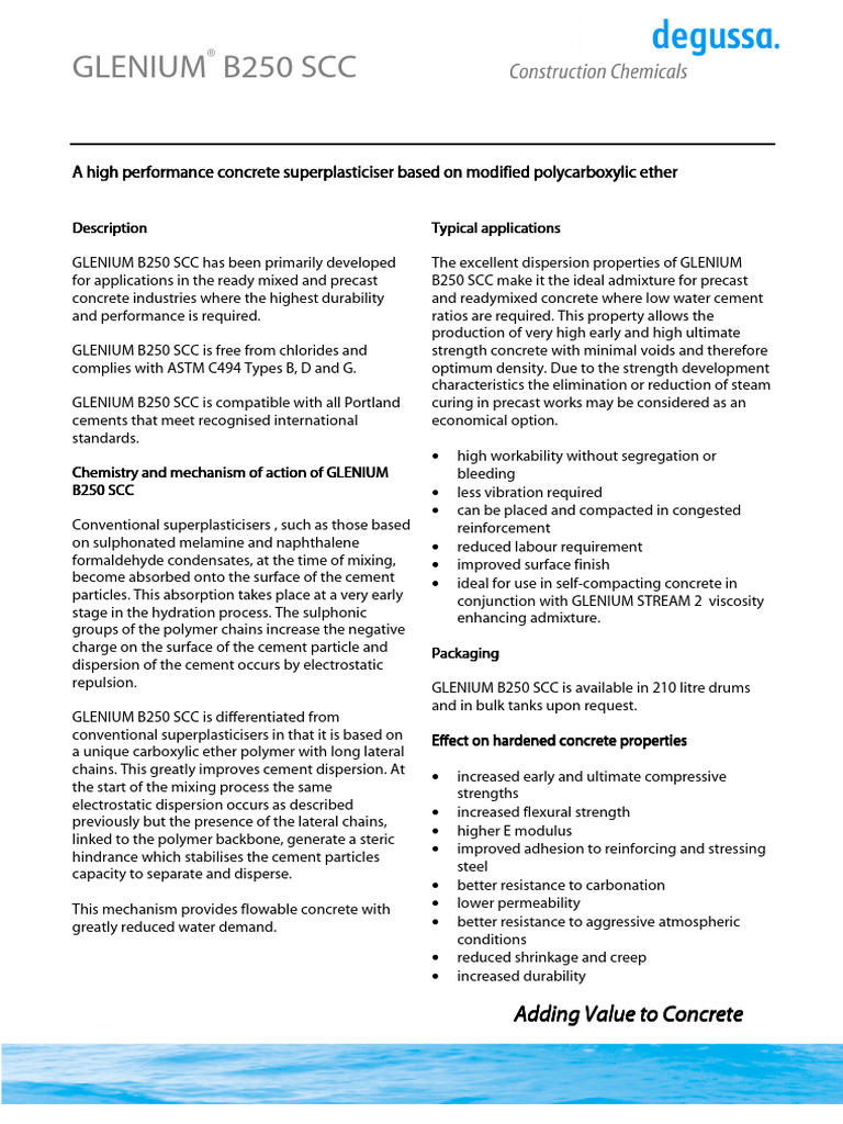 Glenium B250 SCC | PDF | Concrete | Cement