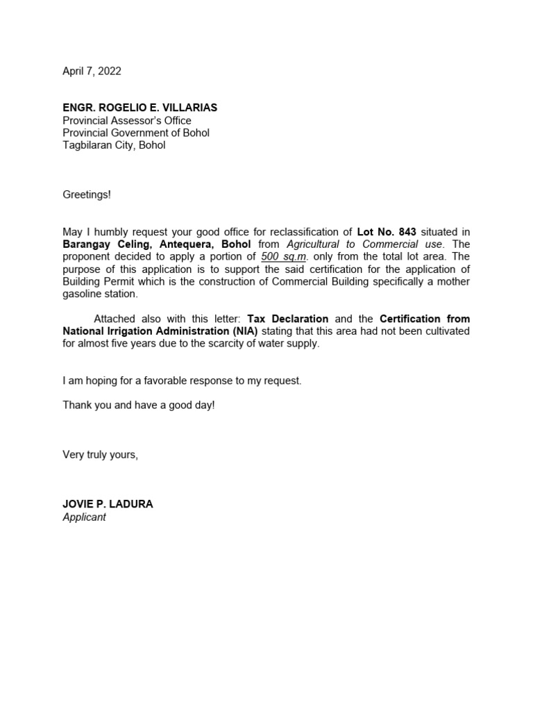 Request for Lot Reclassification Bohol | PDF | Home & Garden