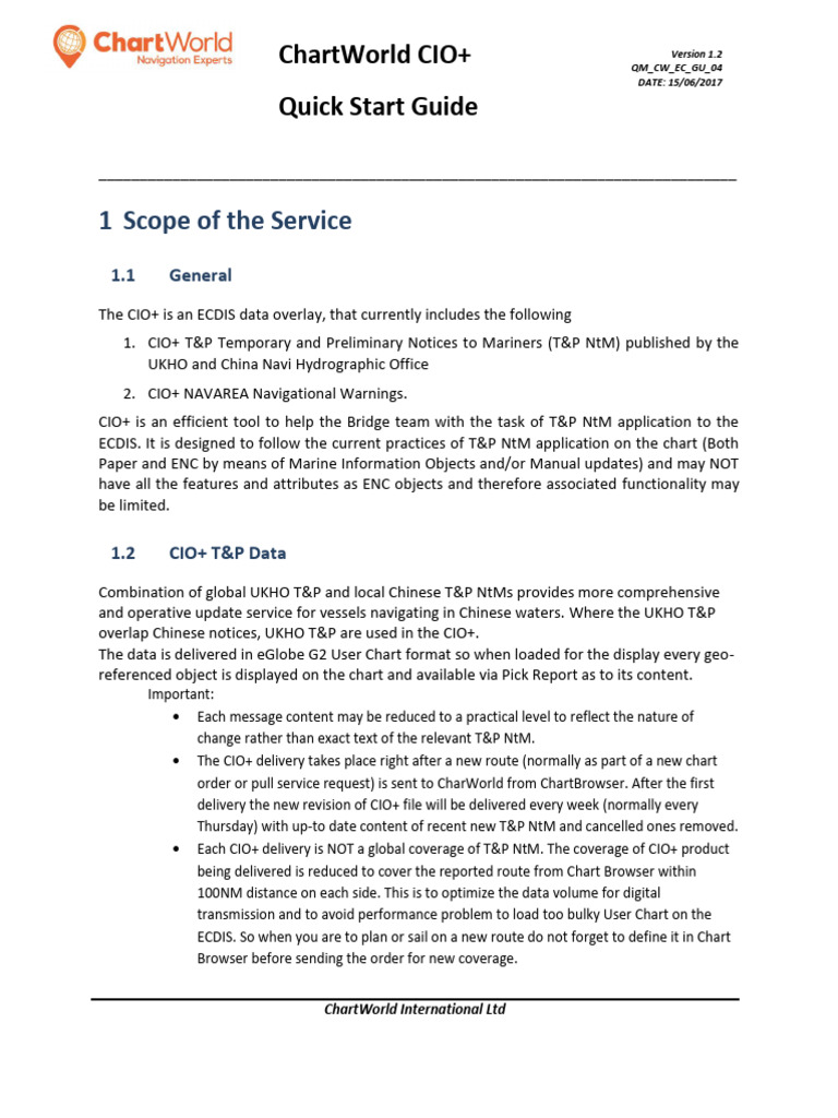 ChartWorld CIO+ Quick Start Guide v1.2 | PDF | Software | Computing