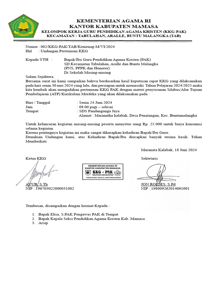 Undangan KKG Pak Tab | PDF