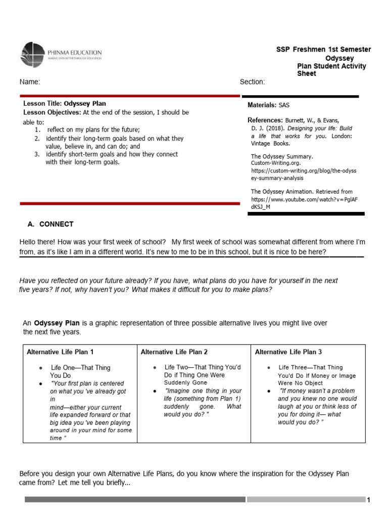 1) Freshmen Sem 1 - Odyssey Plan - SAS - Docx - 2 | PDF | Cognition | Cognitive Science