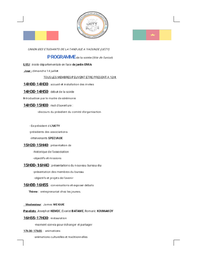UNION DES ETUDIANTS DE LA TANDJILE A YAOUNDE - Phoenix | PDF