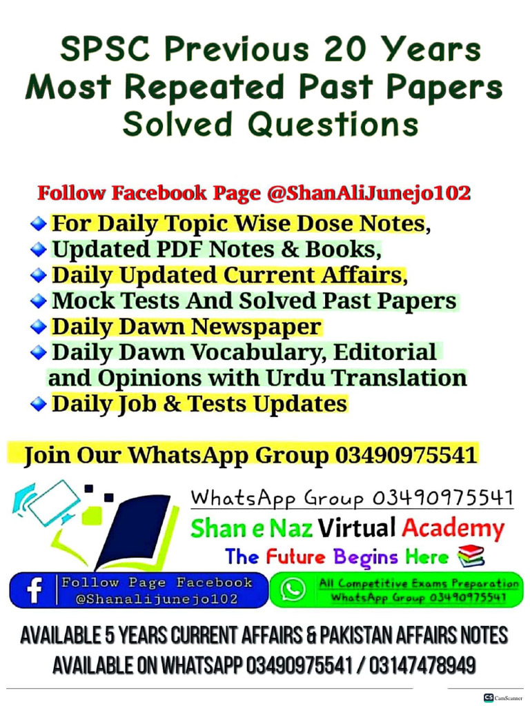 All SPSC Past Papers Solved MCQs | PDF