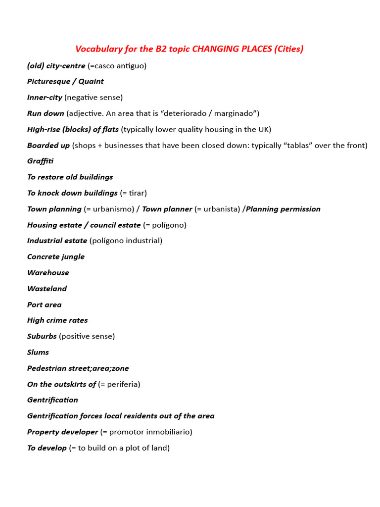 2 Vocabulary For The B2 Topic Changing Places | PDF