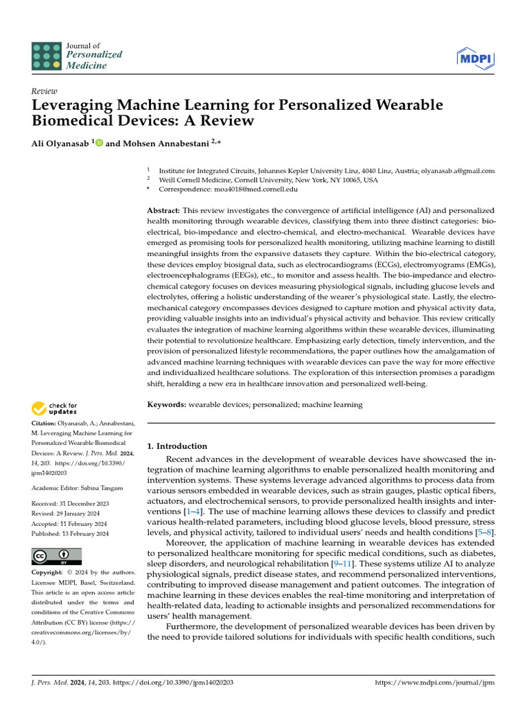 JPM 14 00203 | PDF | Wearable Technology | Machine Learning
