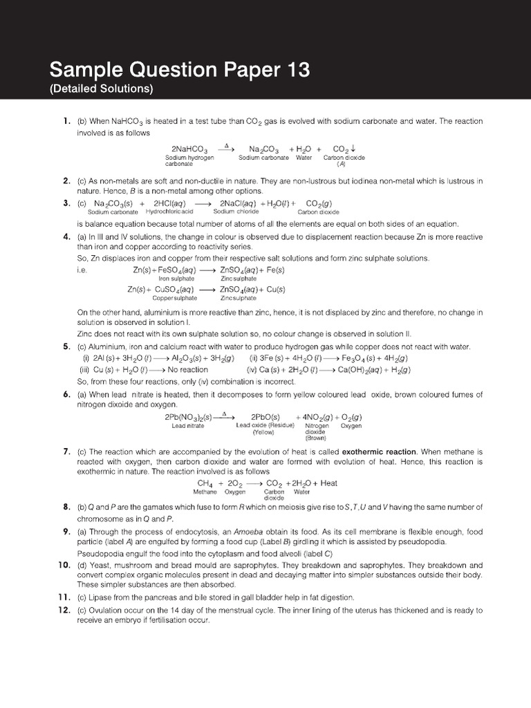 I Succeed CBSE Science 10th SQP 13 | PDF