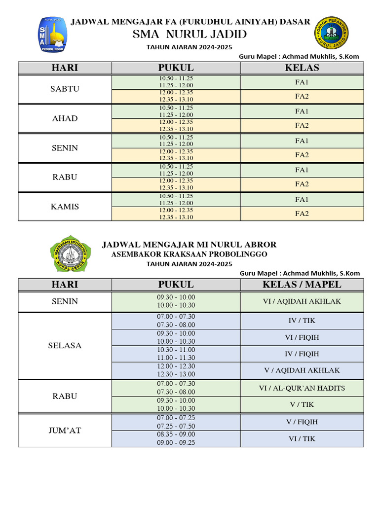 Jadwal Mengajar | PDF
