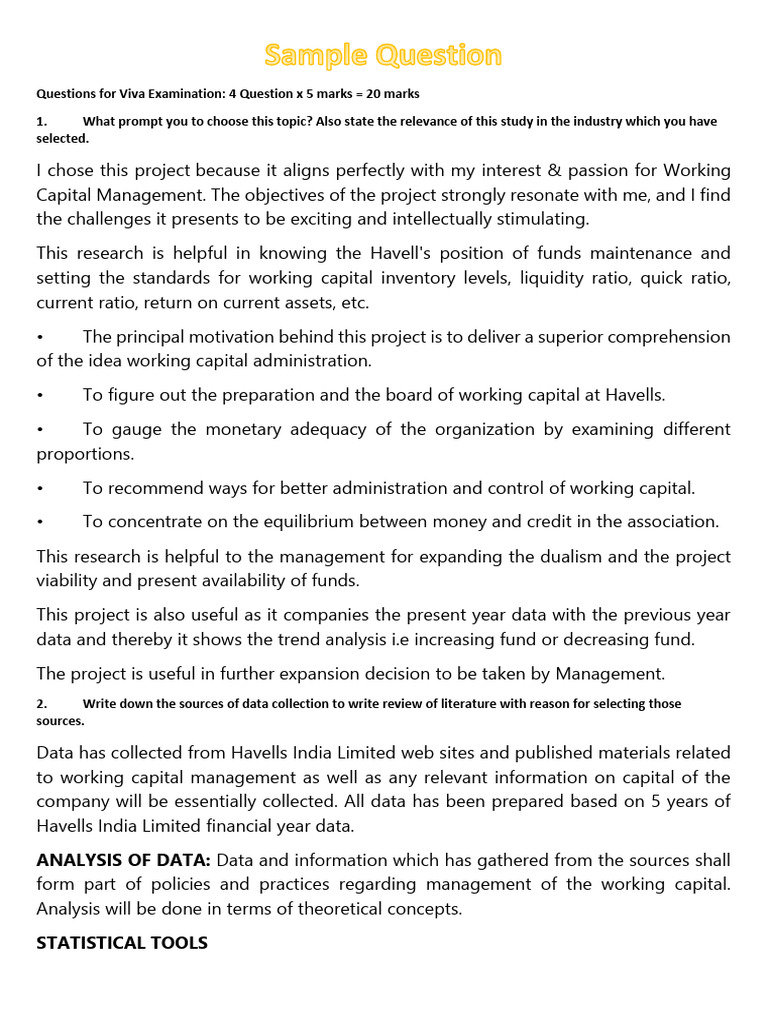 Sample Question - VIVA | PDF | Working Capital | Market Liquidity