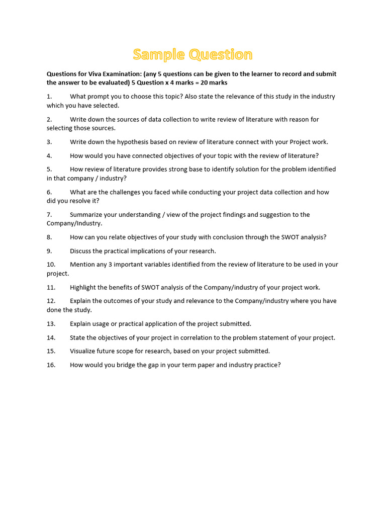 Sample Question - VIVA | PDF | Career & Growth