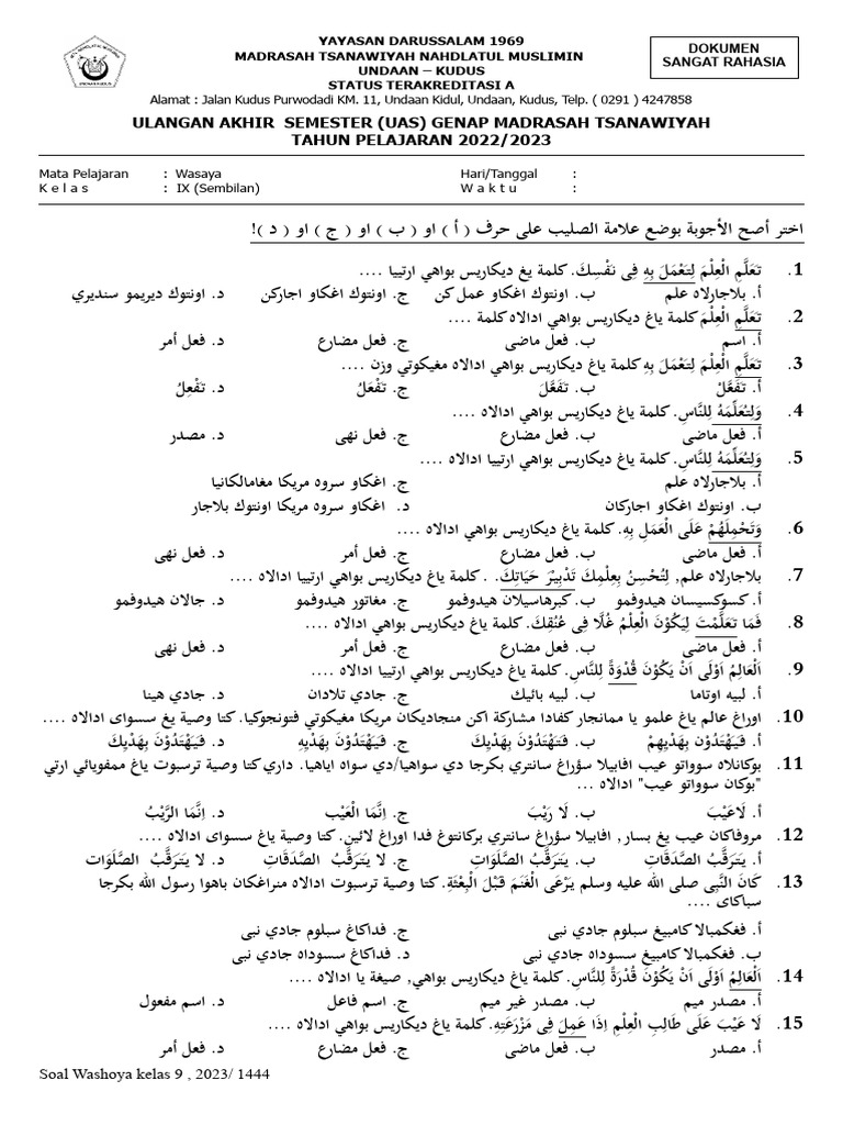 Wasaya UAS GNP 9 2023 | PDF