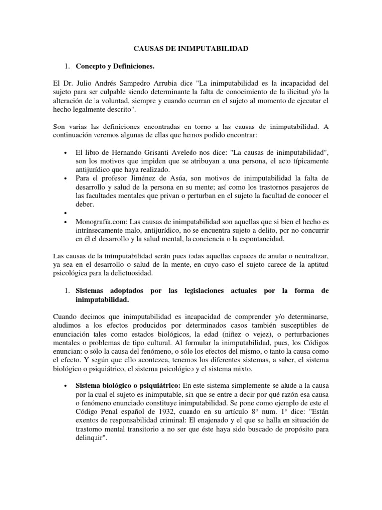 Causas de Inimputabilidad | PDF | Delito | Derecho penal