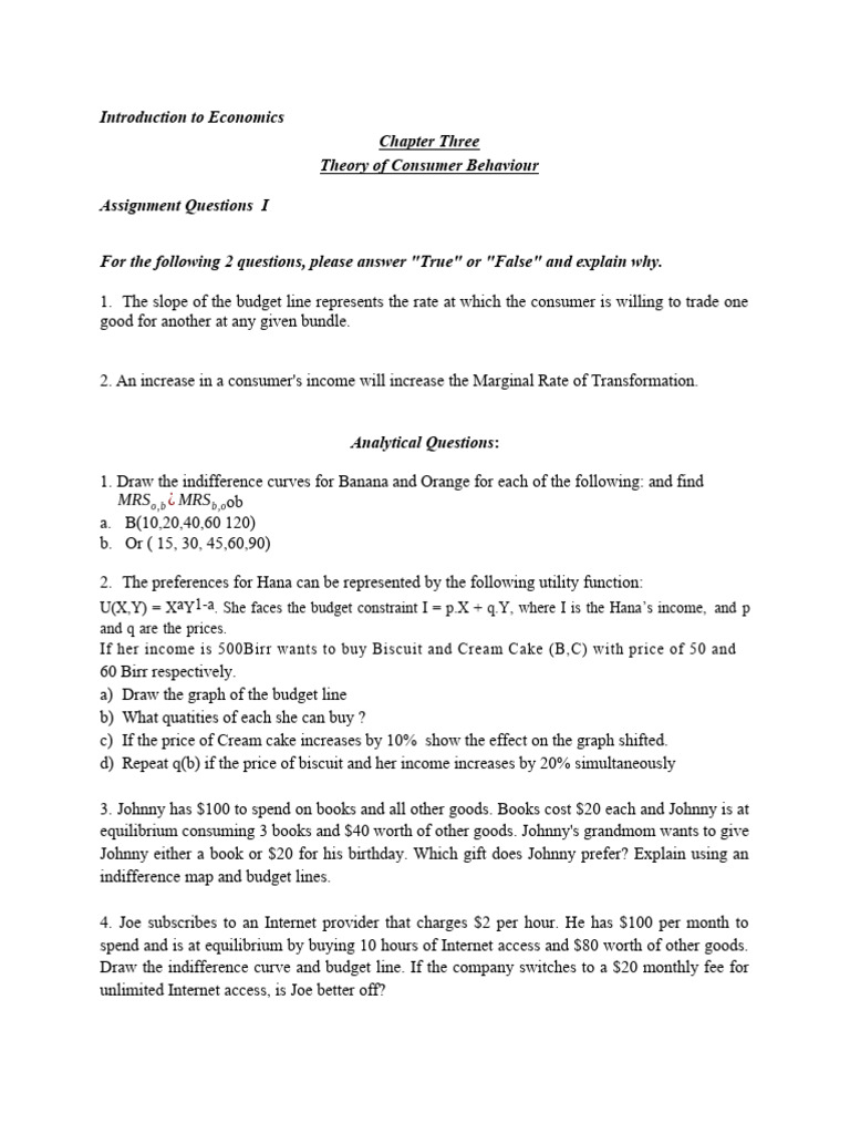 Tutorial Chapter 3 Consumer Behaviour Questions Compress | PDF | Utility | Microeconomics