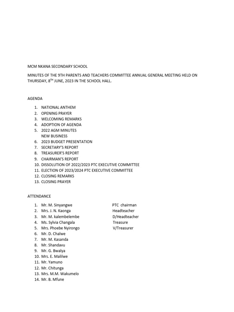 2023 Agm Minutes PDF | PDF | Budget | Teachers