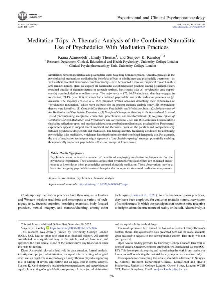 Psychedelics and Meditation: A Thematic Study | PDF | Meditation ...