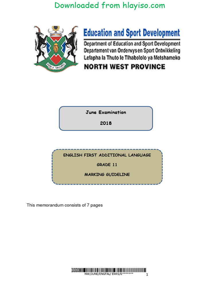 English GR 11 FAL MEMO Paper 1 - 1 - Hlayiso - Com | PDF | Shoe