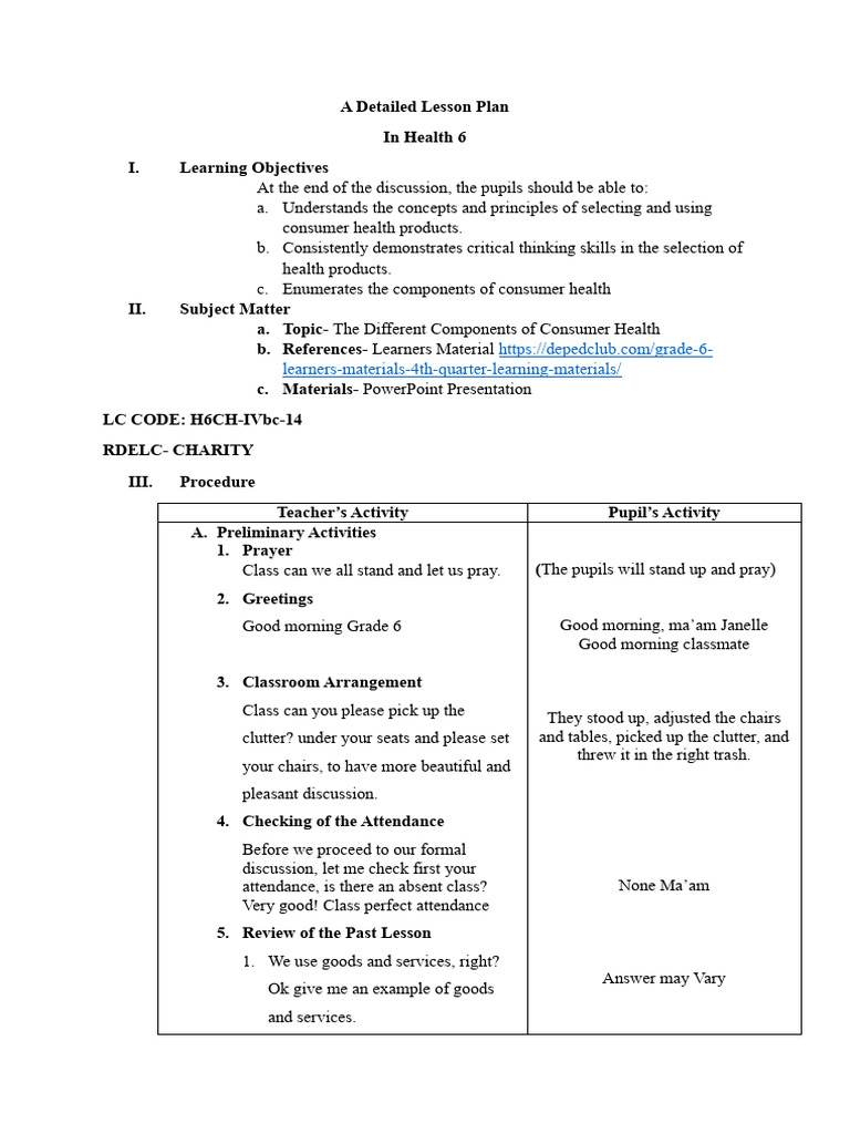 DLP Health | PDF | Health Care | Lesson Plan