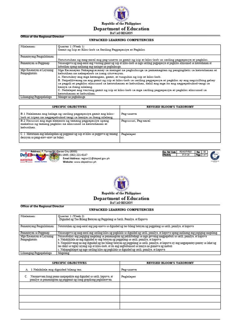 Unpacked ValuesEducation Grade7 Quarter1 | PDF