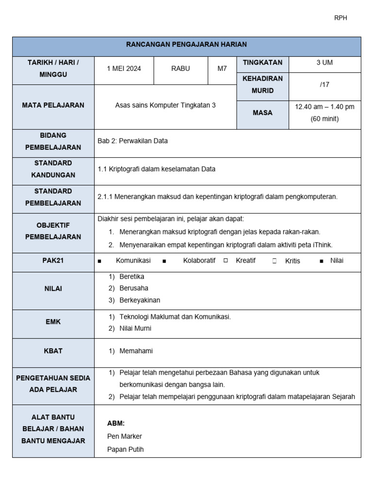 RPH Rabu 1.5.2024 | PDF
