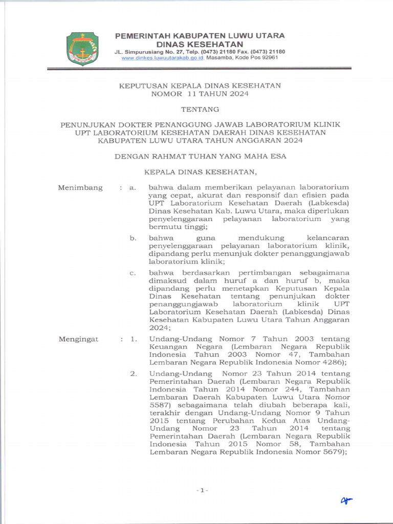 Penanggung Jawab Laboratorium Klinik Labkesda | PDF