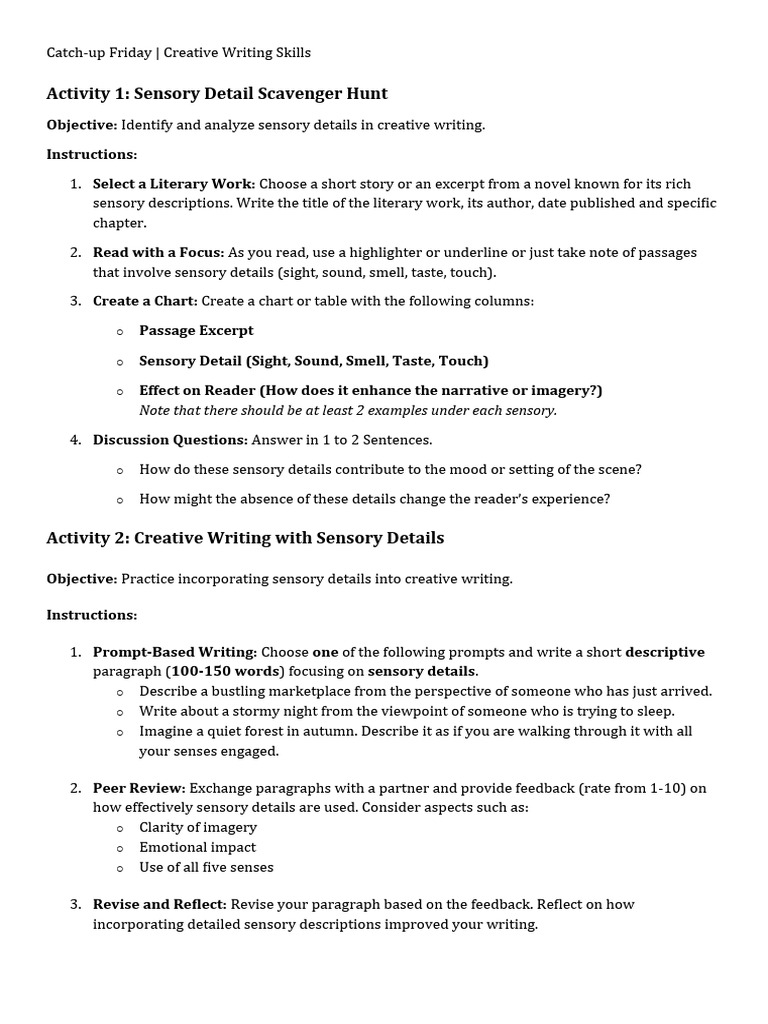 Catch-Up Friday Creative Writing Activity 1 and 2 | PDF | Career & Growth