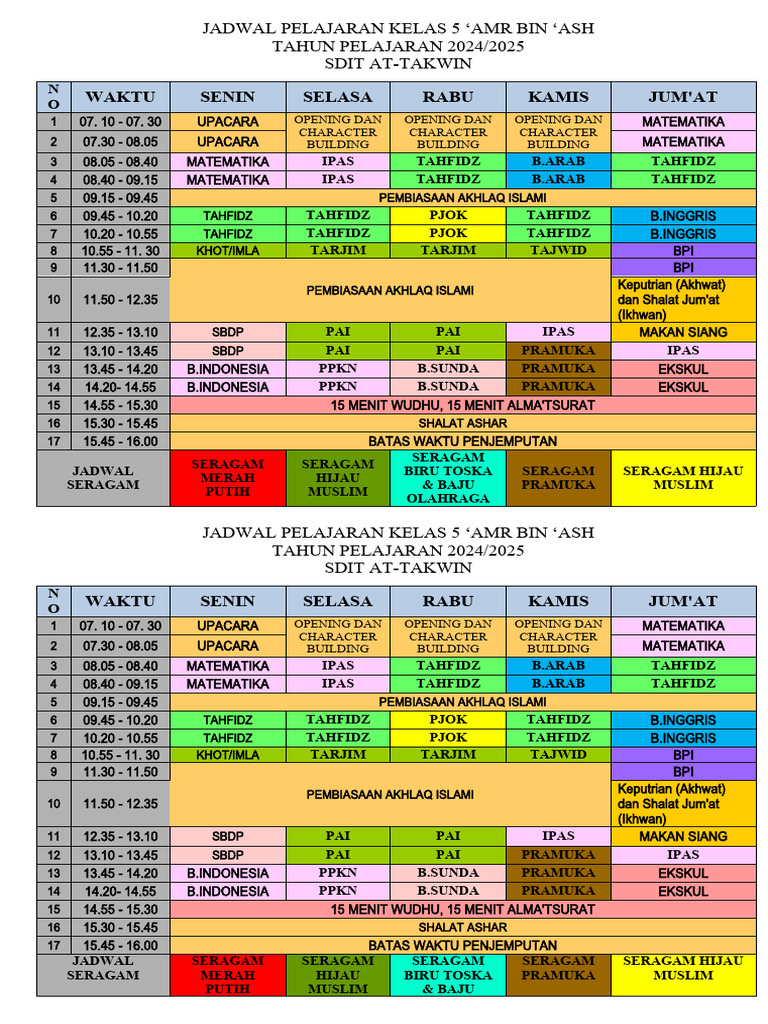 JADWAL PELAJARAN AMR BIN ASH 2425 | PDF