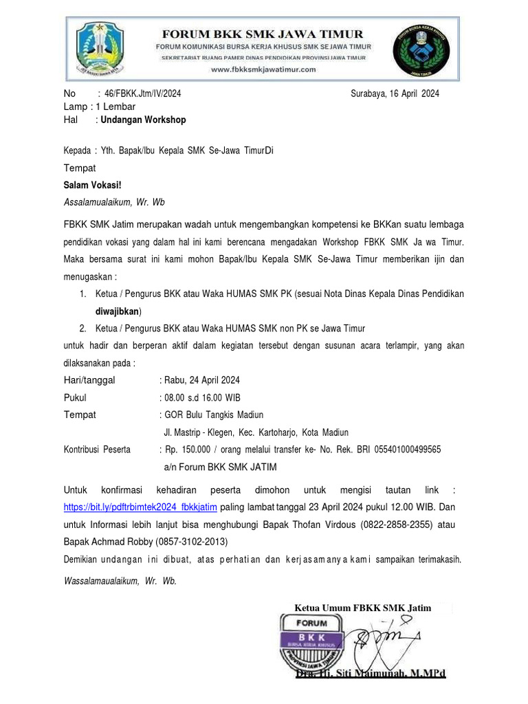 Undangan Workshop FBKK Jatim 2024 Rev | PDF