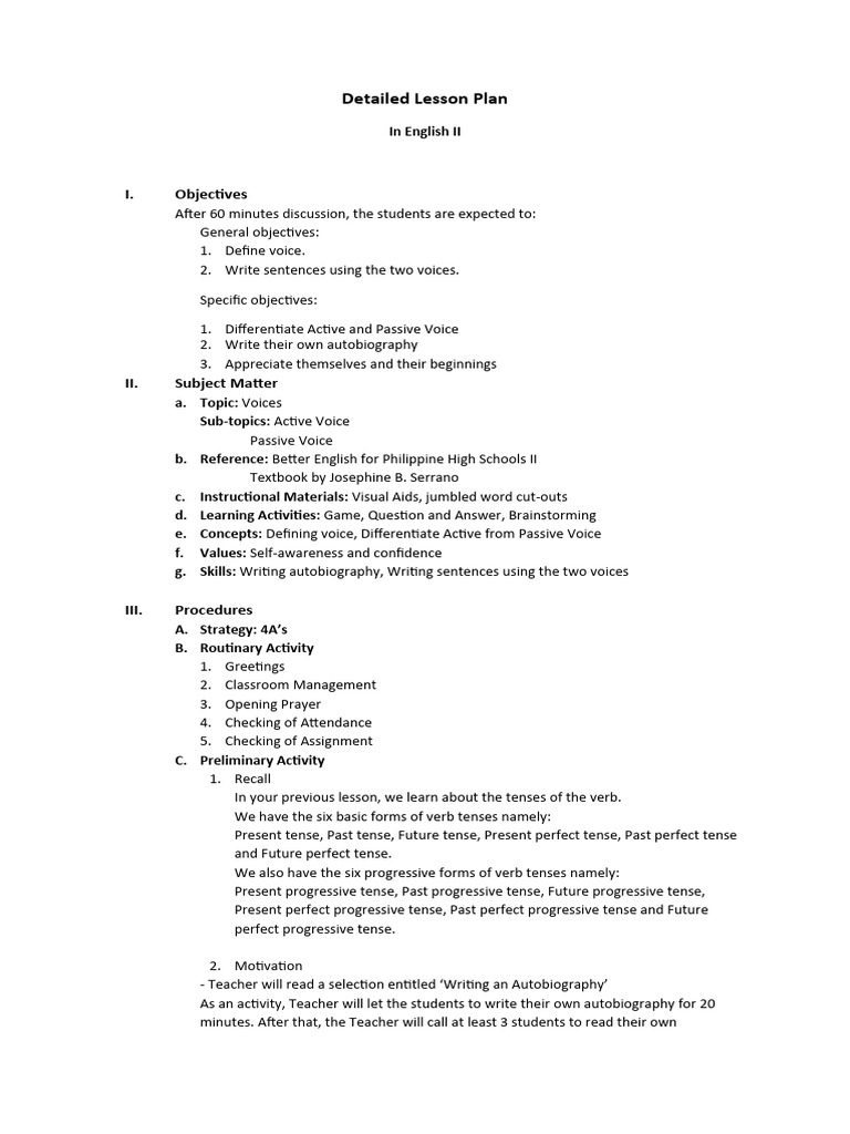 Detailed_Lesson_Plan-educ_4 | PDF | Verb | Subject (Grammar)