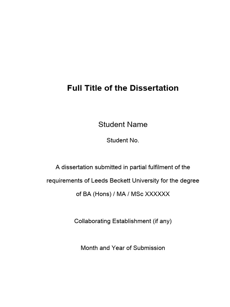 Leeds Beckett Dissertation Template2 | PDF | Thesis | Inquiry