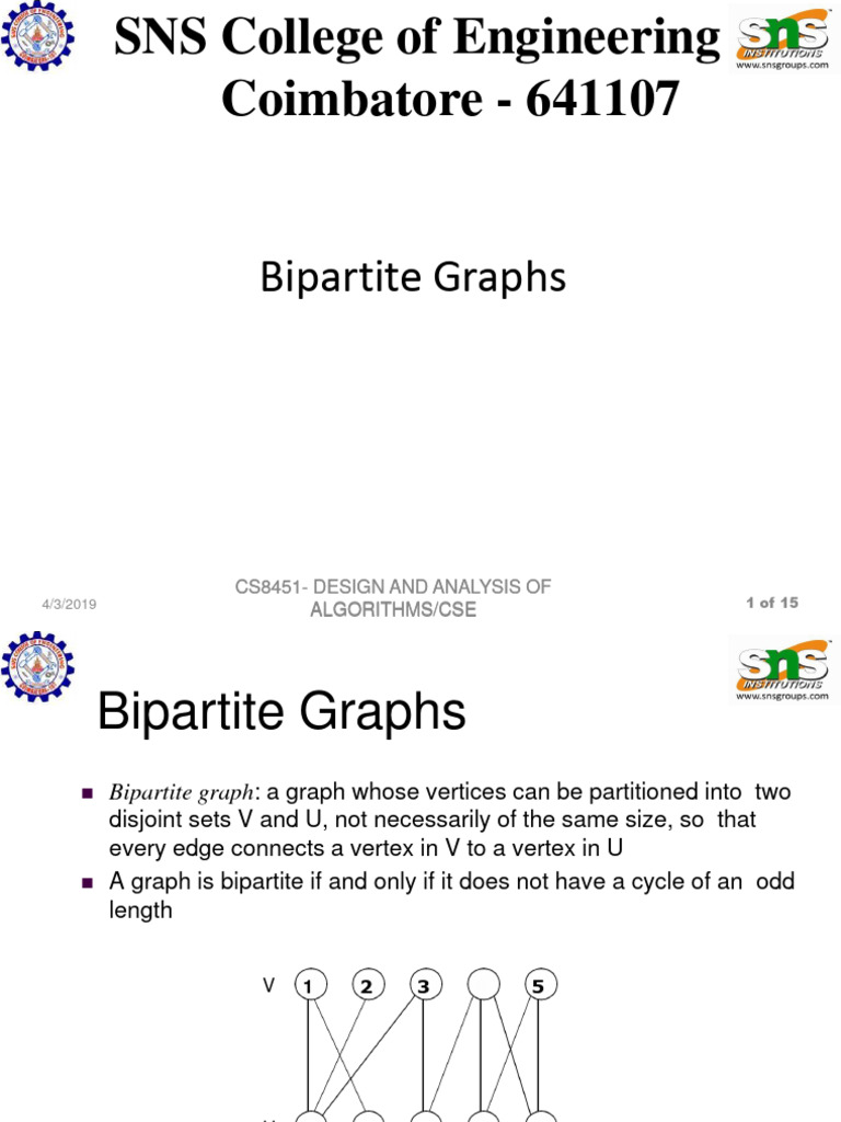Bipartite Graphs: Cs8451-Design and Analysis of Algorithms/Cse Cs8451 - Design and Analysis of ...