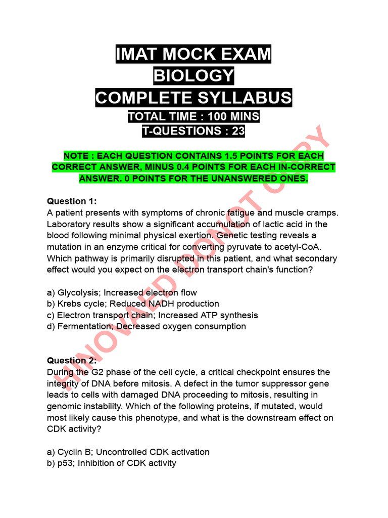 Imat Mock Test | PDF | Acid | Cell Cycle