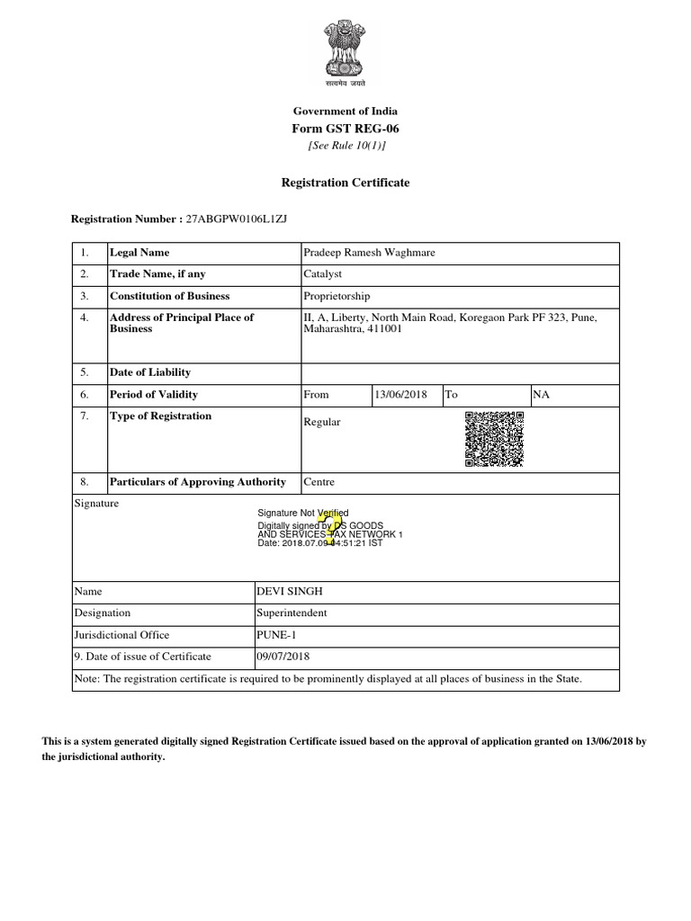 GST Certificate | PDF | Sole Proprietorship