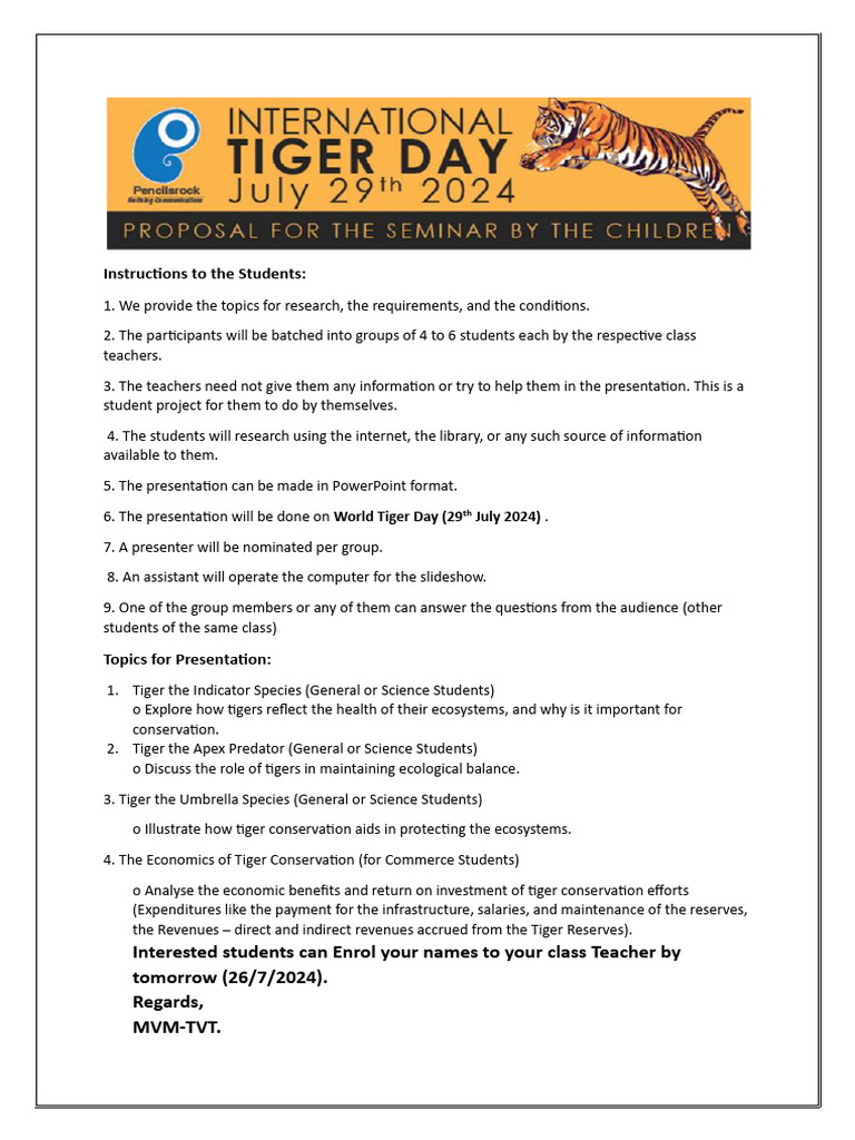 Tigers Day Proposal Final | PDF | Wellness | Science & Mathematics
