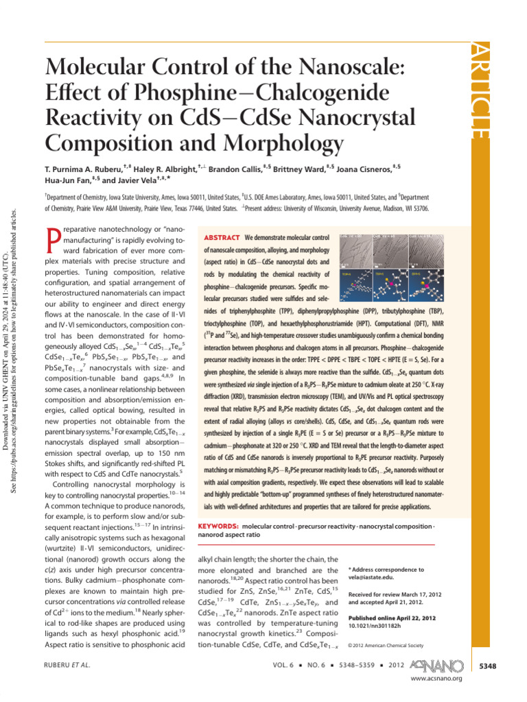 Ruberu Et Al 2012 Molecular Control of The Nanoscale Effect of Phosphine Chalcogenide Reactivity ...