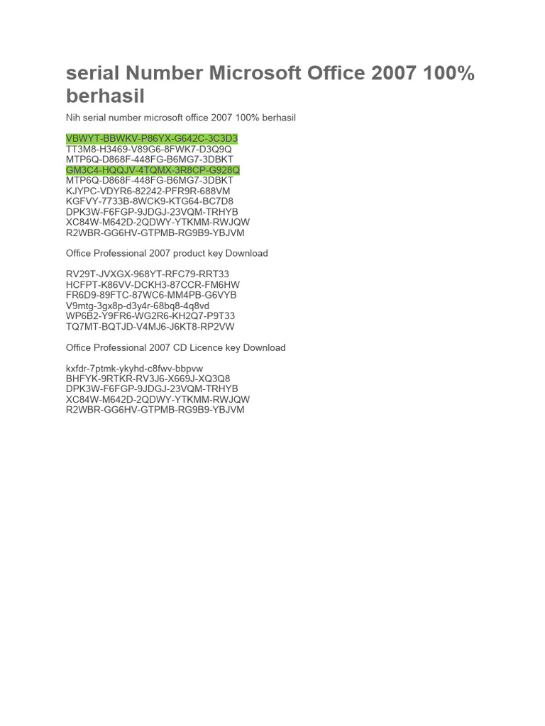 Serial Number Microsoft Office 2007 100 | PDF