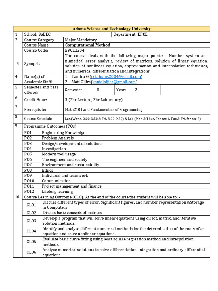 Computational Methods Course Outline | PDF | Matrix (Mathematics ...